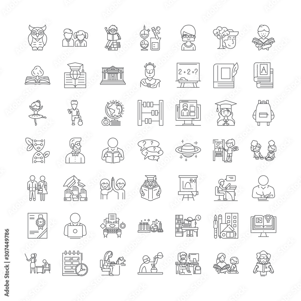 Kids school line icons, signs, symbols vector, linear illustration set ...