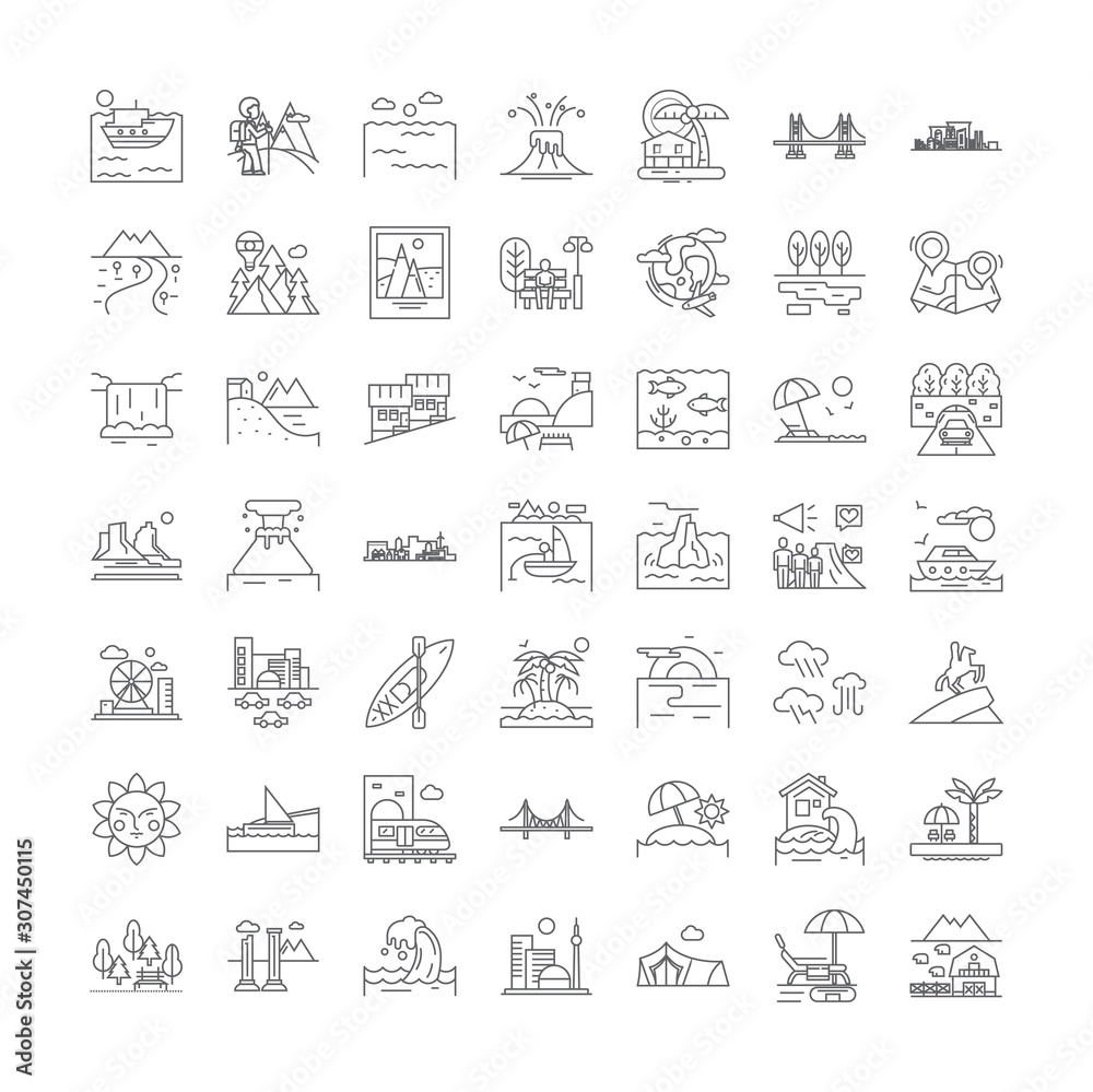 Landscapes line icons, signs, symbols vector, linear illustration set ...