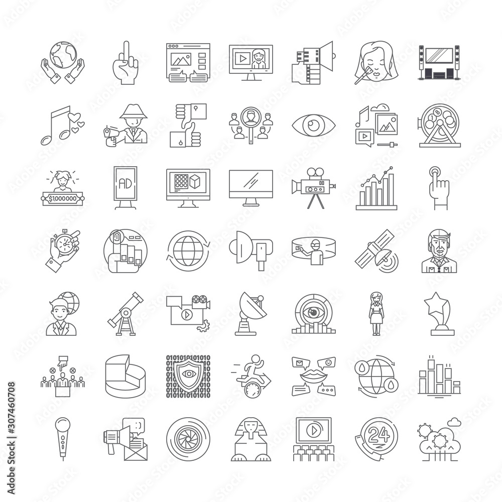 Watching tv line icons, signs, symbols vector, linear illustration set ...