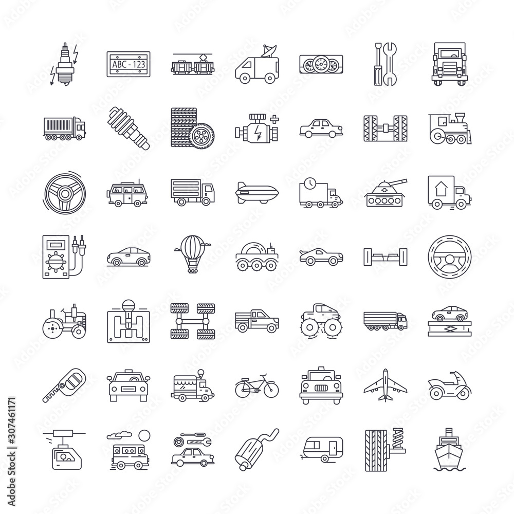 Transport vehicles line icons, signs, symbols vector, linear ...