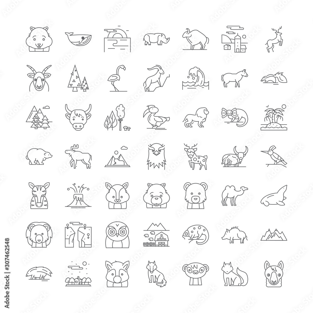 Wild animals line icons, signs, symbols vector, linear illustration set ...