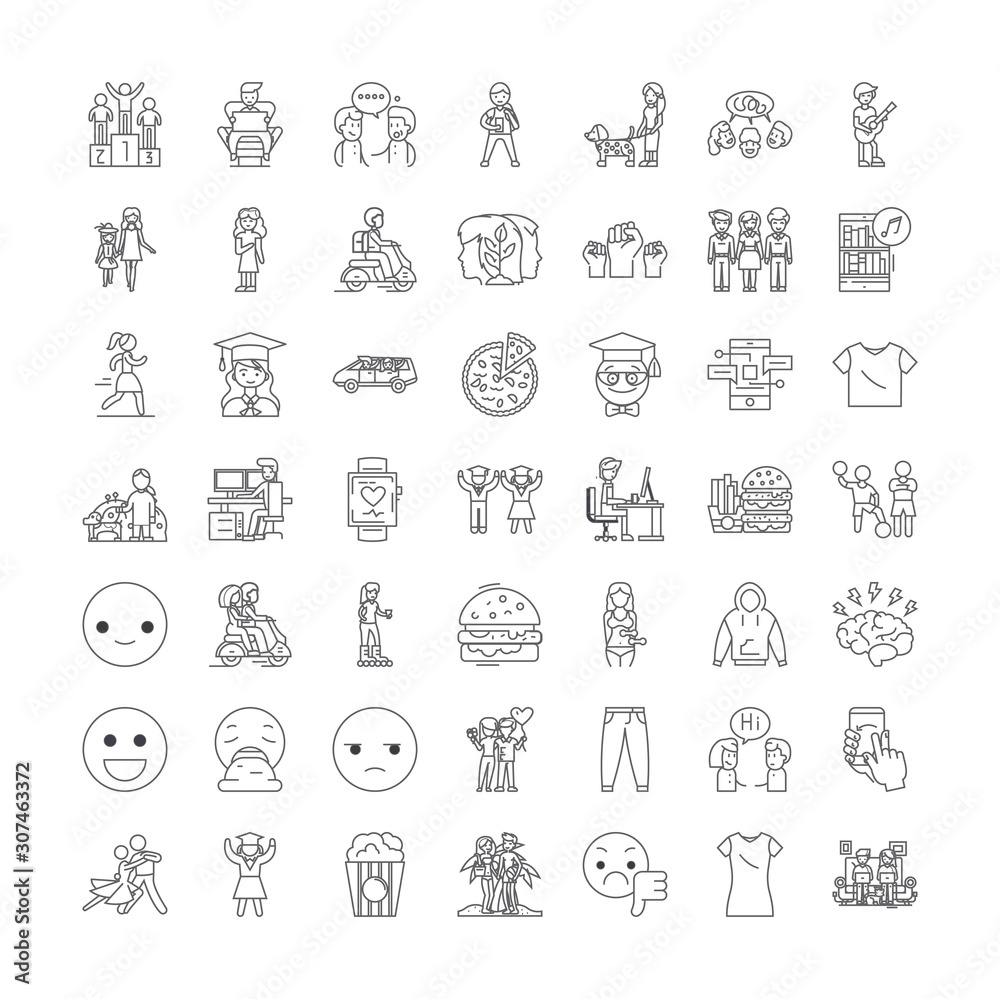 Youth people line icons, signs, symbols vector, linear illustration set ...