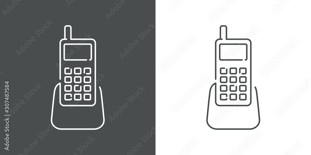 Símbolo contacto. Icono plano lineal teléfono inalámbrico en fondo gris ...