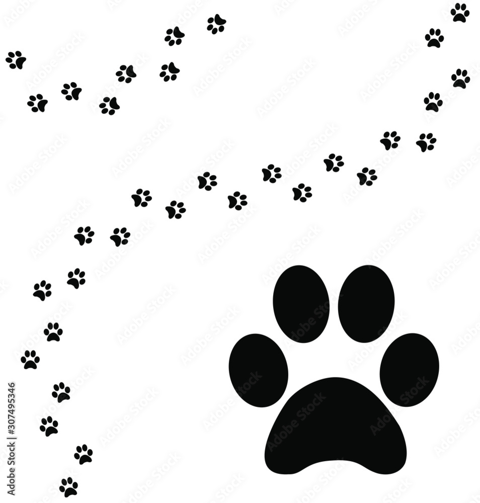 Black vector curved path made with dog footprints Stock Vector | Adobe ...