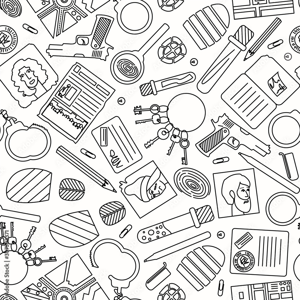 Detective pattern for print design. Vector seamless pattern. Black ...