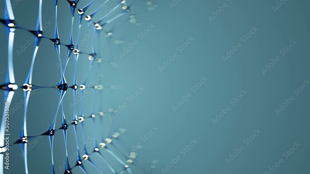 Blue glass network structure on the edge in empty space. Plexus mesh with transparent lines and ...