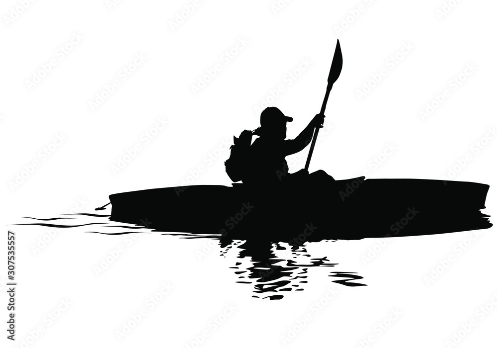 A vector silhouette of man kayaking. Stock Vector | Adobe Stock