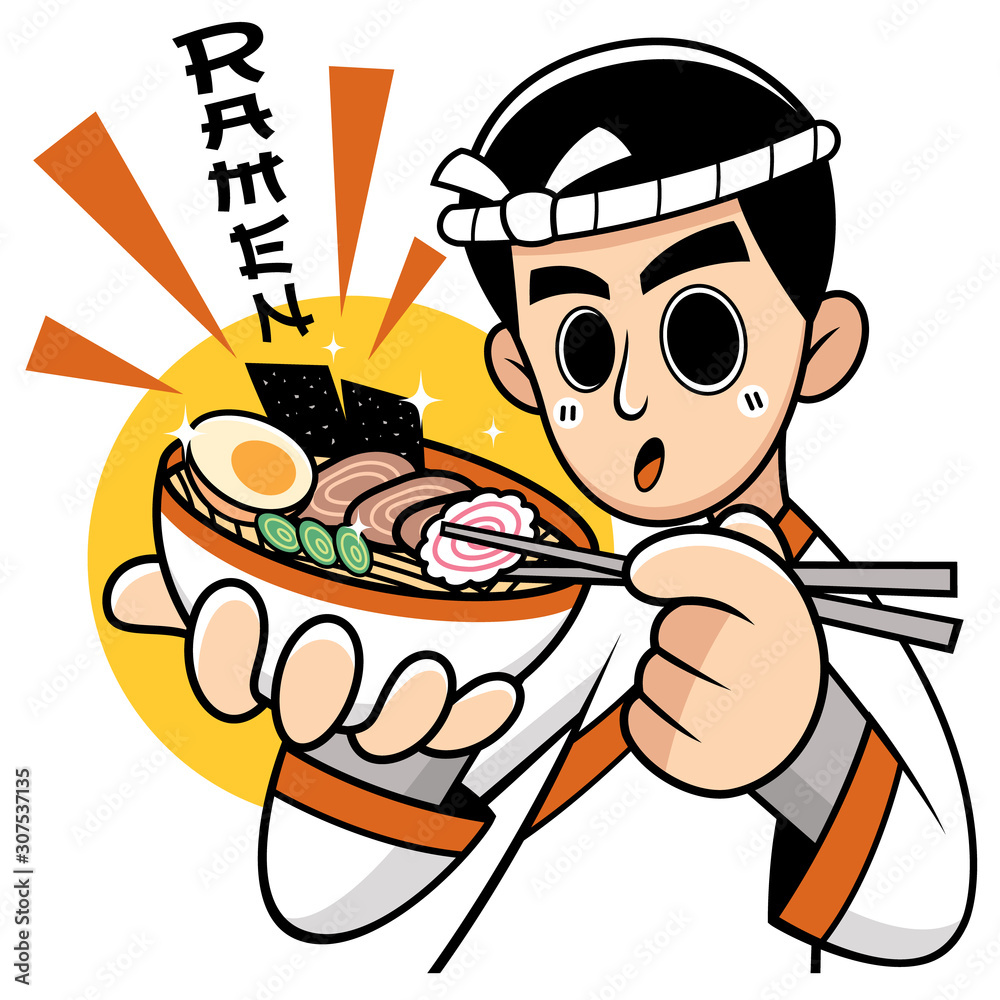 Vector illustration of Cartoon Chef Japanese noodles presenting food ...