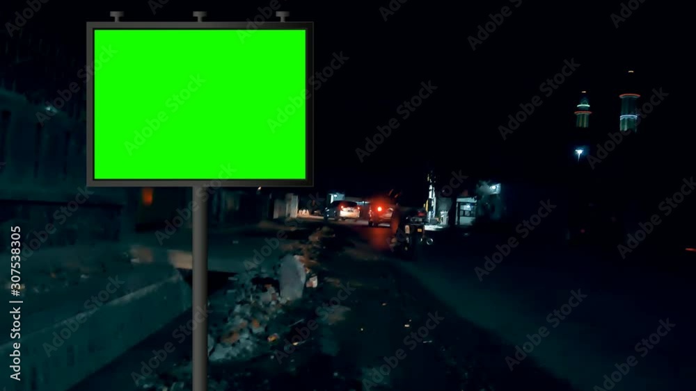 Street billboard green screen or chroma key with time lapse traffic ...