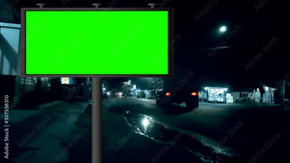 Street billboard green screen or chroma key with time lapse traffic ...