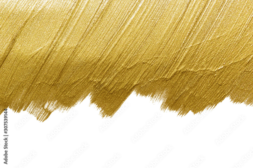 Golden paint brush stroke border isolated on white background. Gold ...