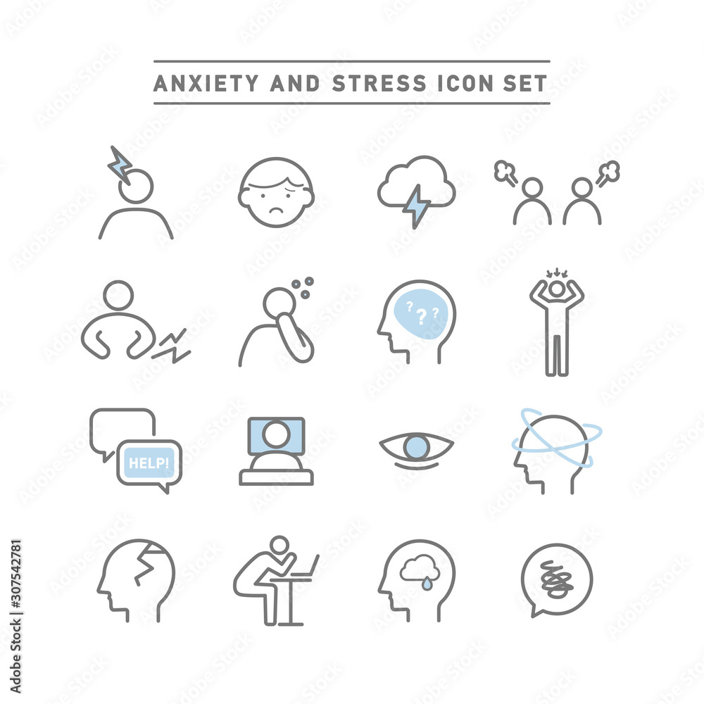 ANXIETY AND STRESS ICON SET Stock Vector | Adobe Stock