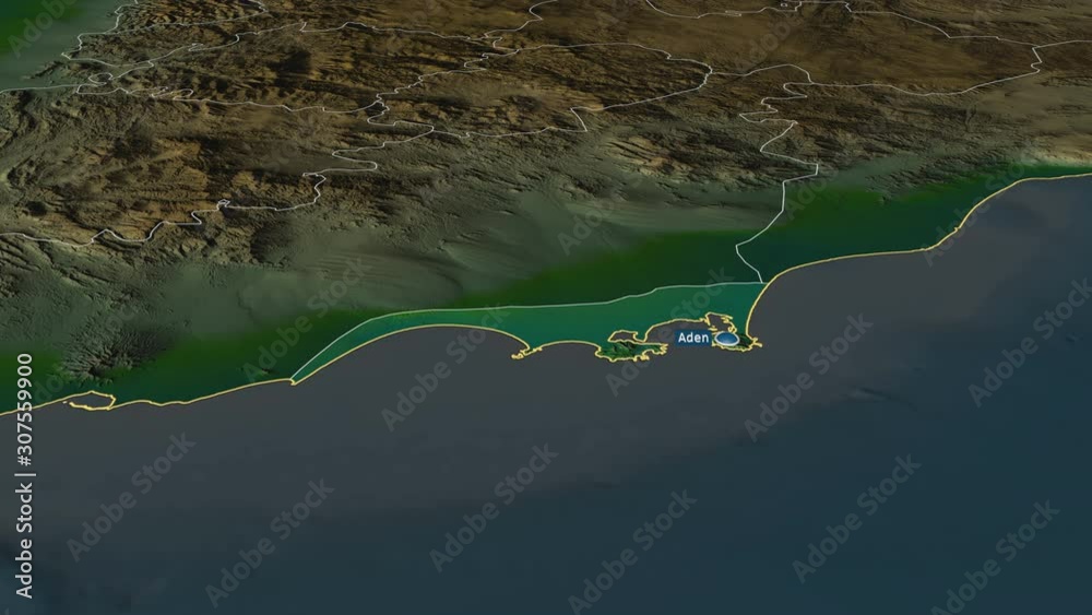 Adan - governorate of Yemen with its capital zoomed on the physical map ...