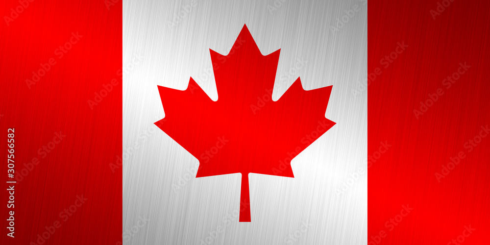 Flag of Canada in traditional colors and proportion. Metal texture. 3D ...