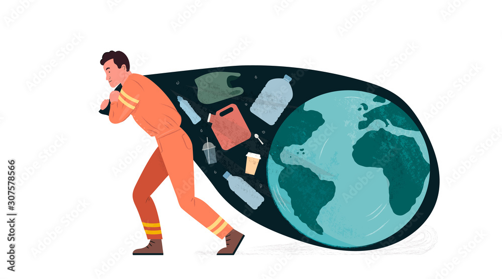 Planet Earth in a garbage bag with non-degradable plastic waste ...