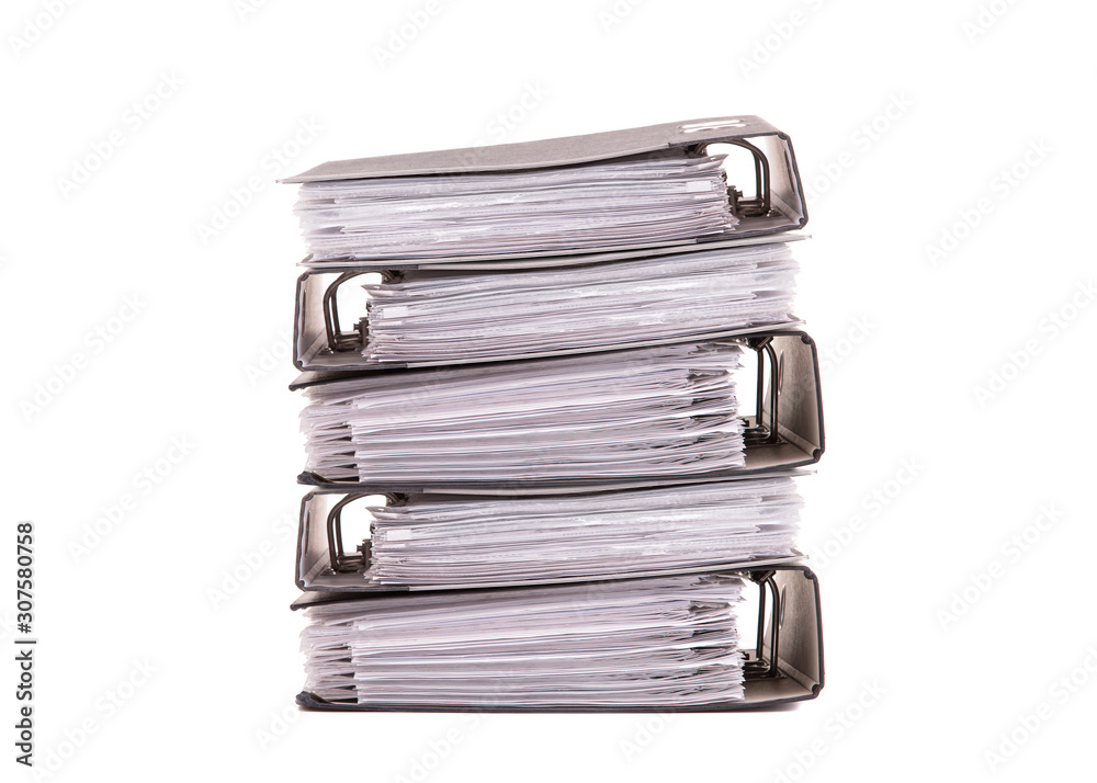 Folders with documents isolate on a white background. A stack of office ...