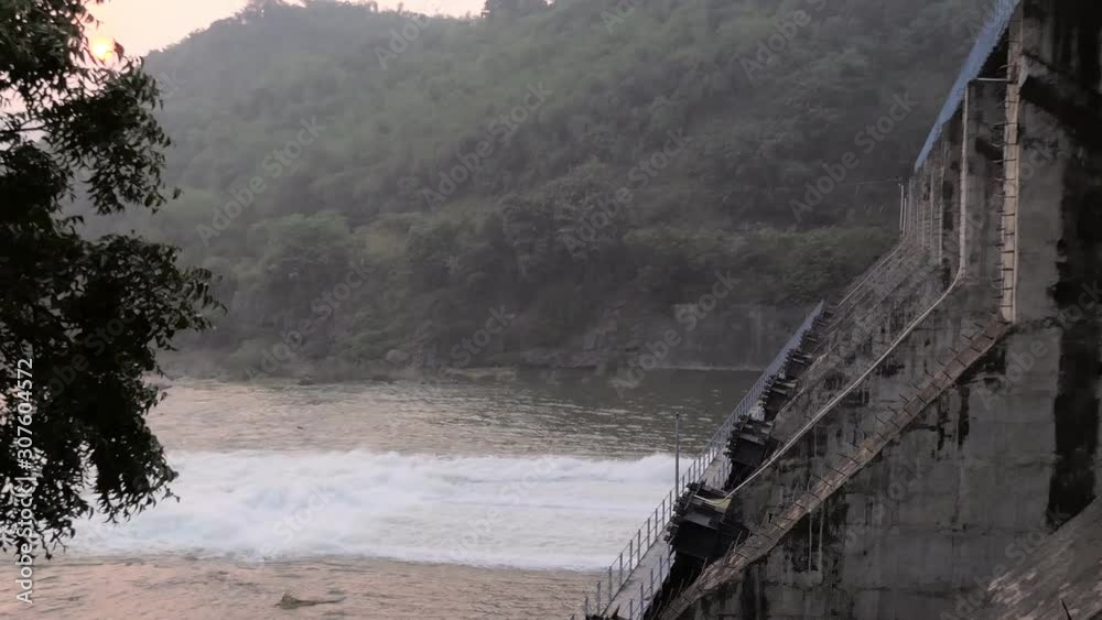 Zoom in across discharge water from Yeleru Dam at Yeleswaram. Eleswaram ...