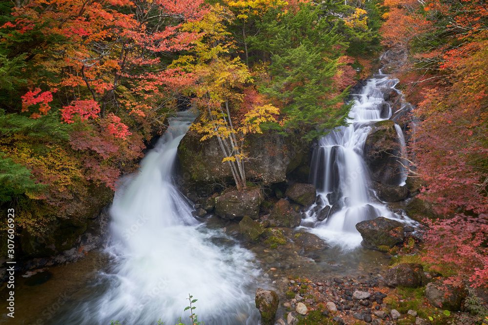 viewpoint of ryuzu waterfall in nikko autumn season of japan Stock ...