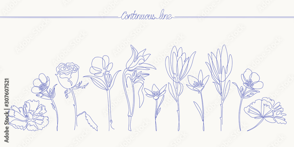 Continuous line flower. Floral set, abstract, modern art. Fashion ...