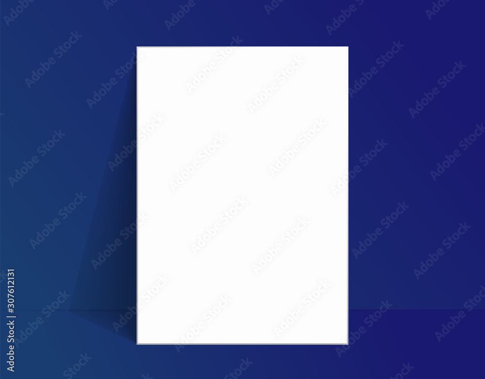 White poster mockup standing on the floor near Classic blue color wall ...