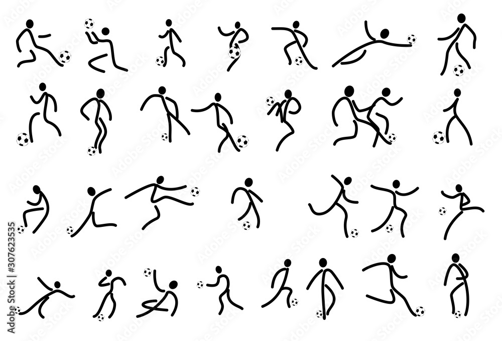 Soccer Players Kicking Ball and goalkeepers. Set Collection of ...
