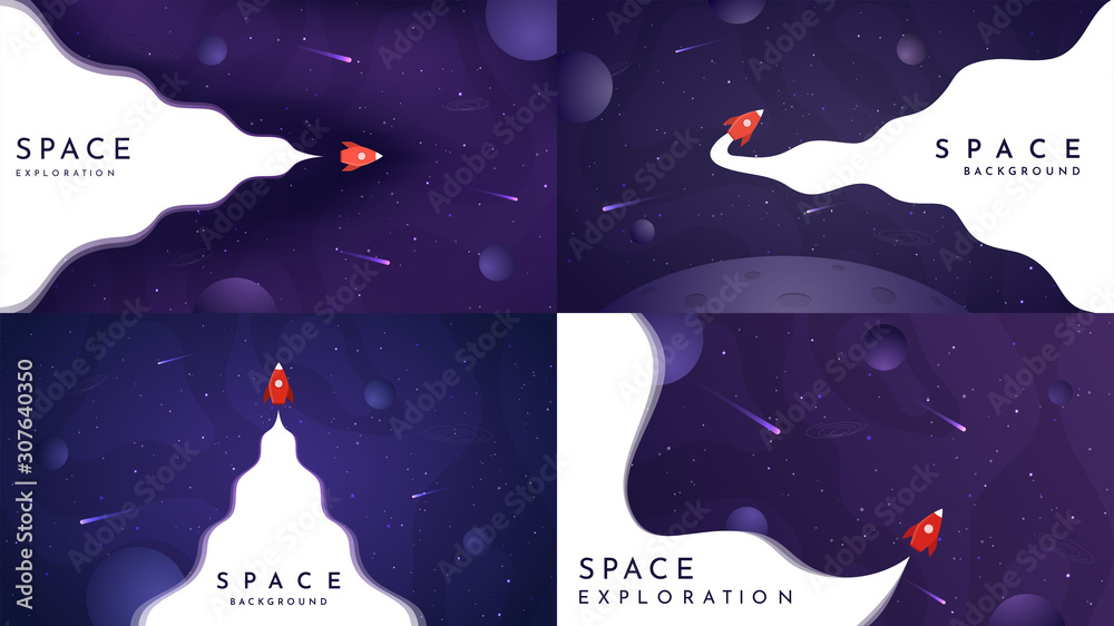 Space exploration concept. Color wallpapers set. Dark background with ...