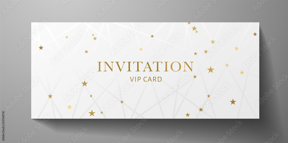 Luxurious VIP Invitation template with lines, golden stars on white ...