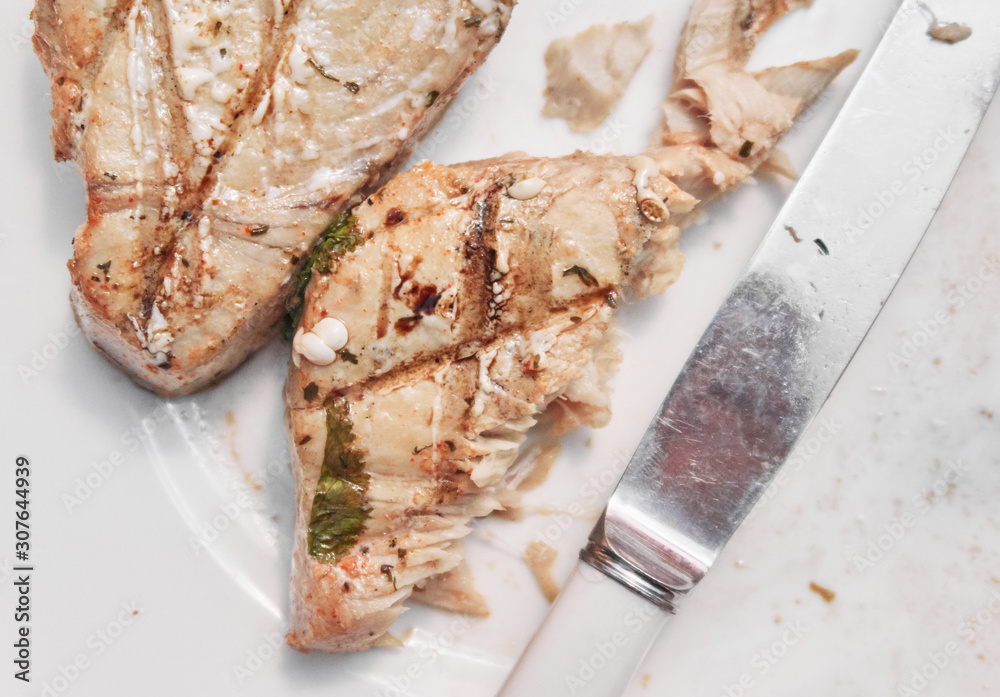 beautiful organic free range pan seared tuna and salmon steak, cooked ...