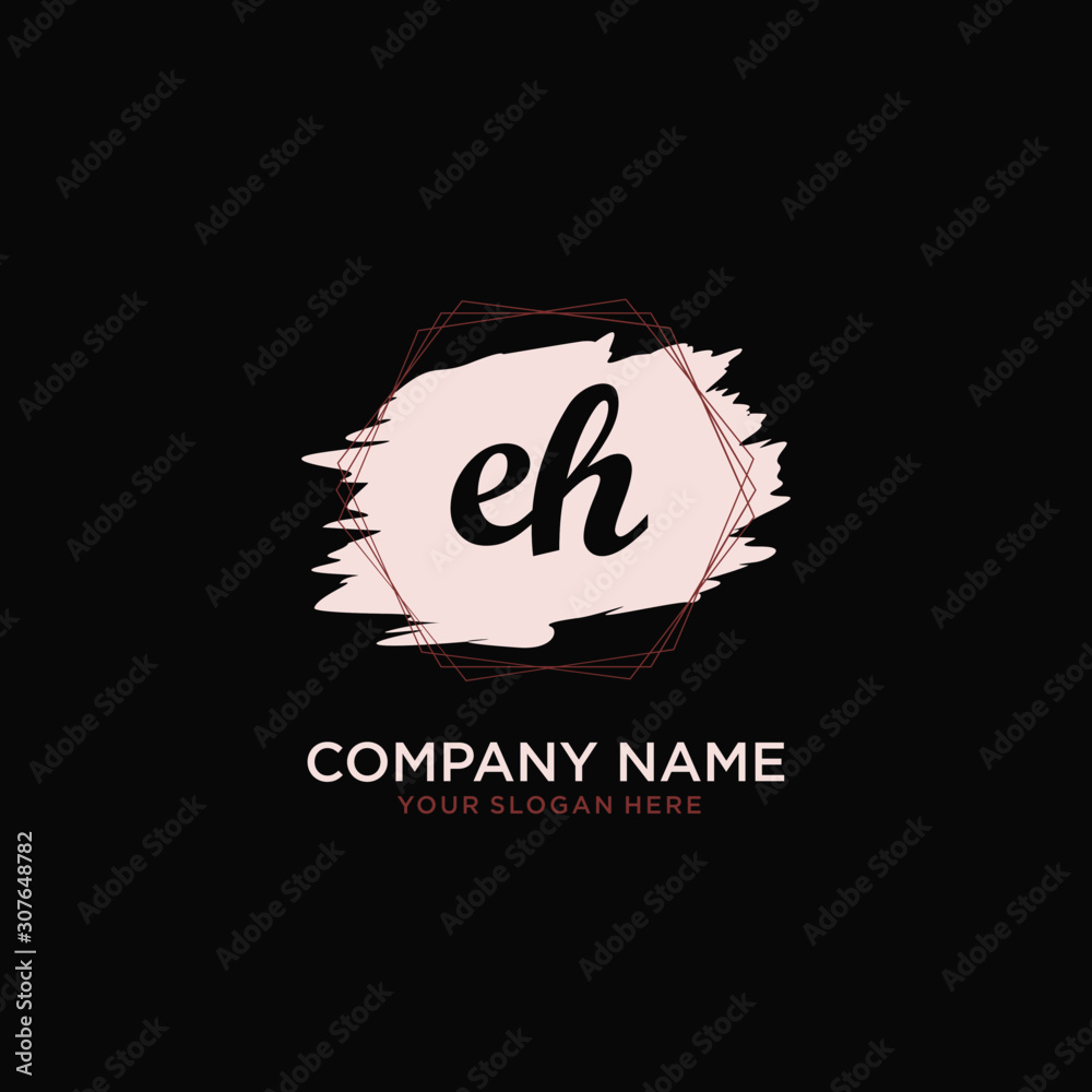 Initial EH handwriting Logo, and Brush and hexagon lines template Stock ...