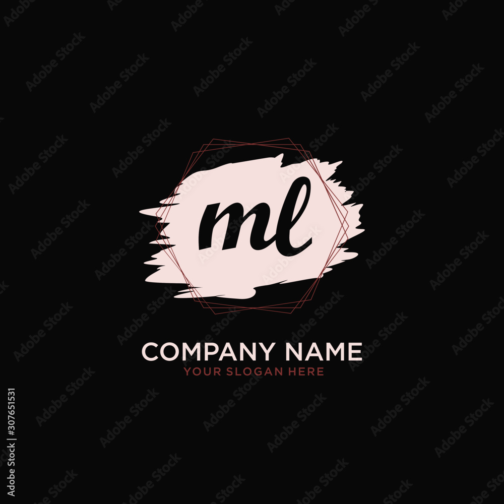 Initial ML handwriting Logo, and Brush and hexagon lines template Stock ...