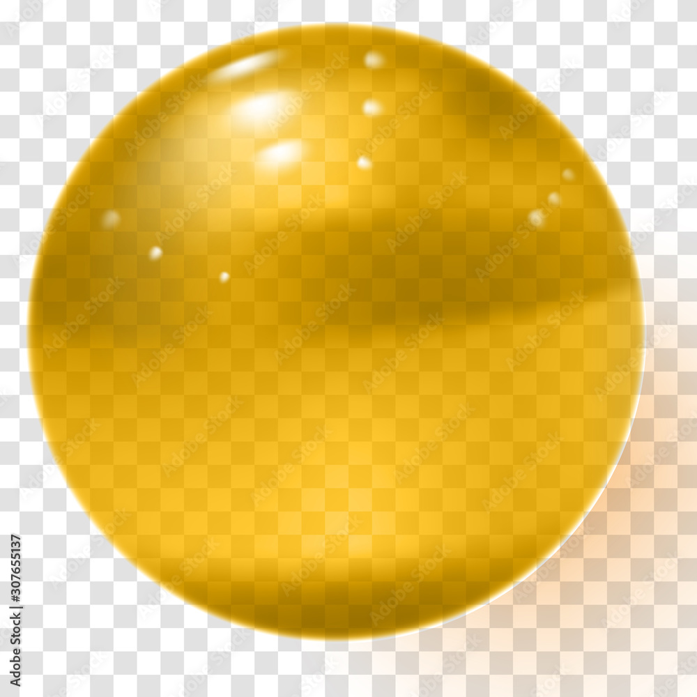 Yellow transparent glass ball. Realistic transparent gold sphere Stock ...