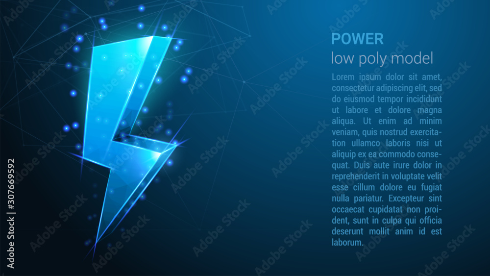 Lightning - Low Poly Wireframe Style Design. Blue Lightning - Abstract ...