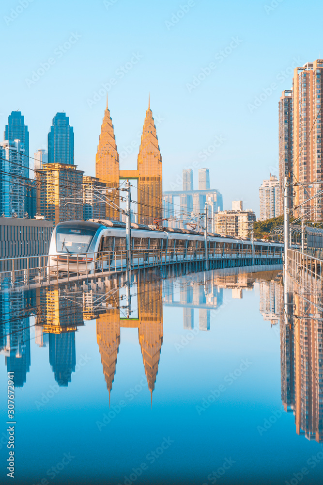 Light rail platform and high-rise buildings in Chongqing, China Stock ...