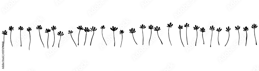 Vector seamless border with ink drawing simple flowers, hand drawn ...