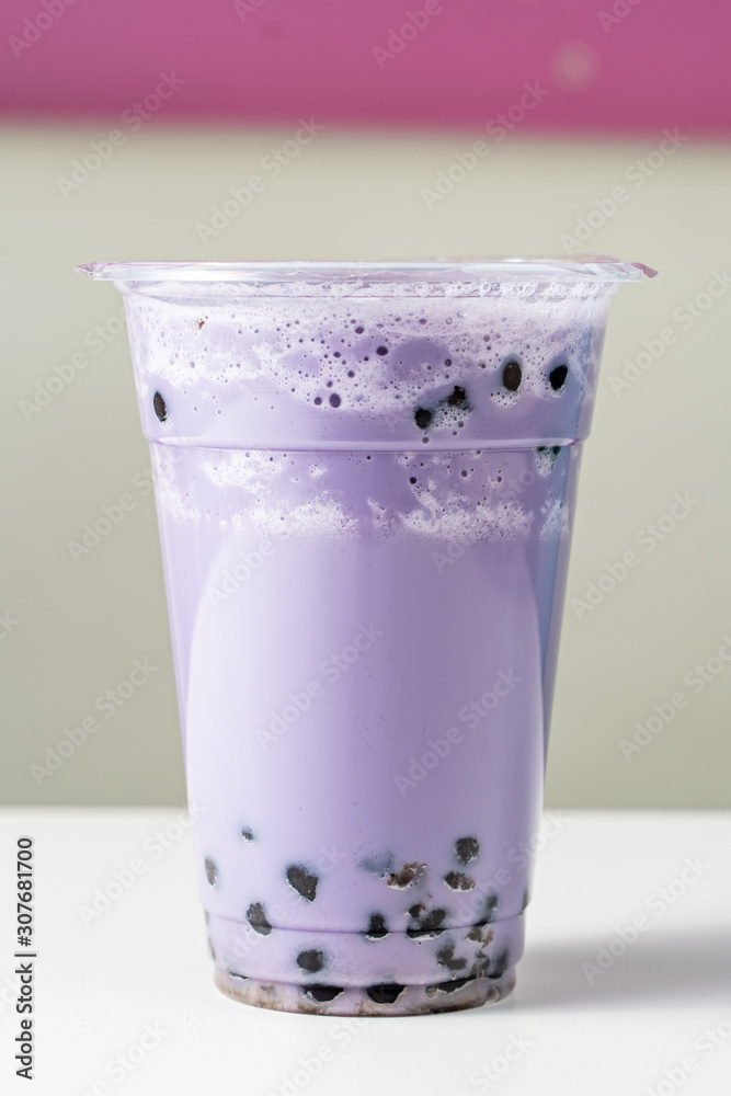Taro bubble tea. Boba tea Thai drink now popular and trending in the ...