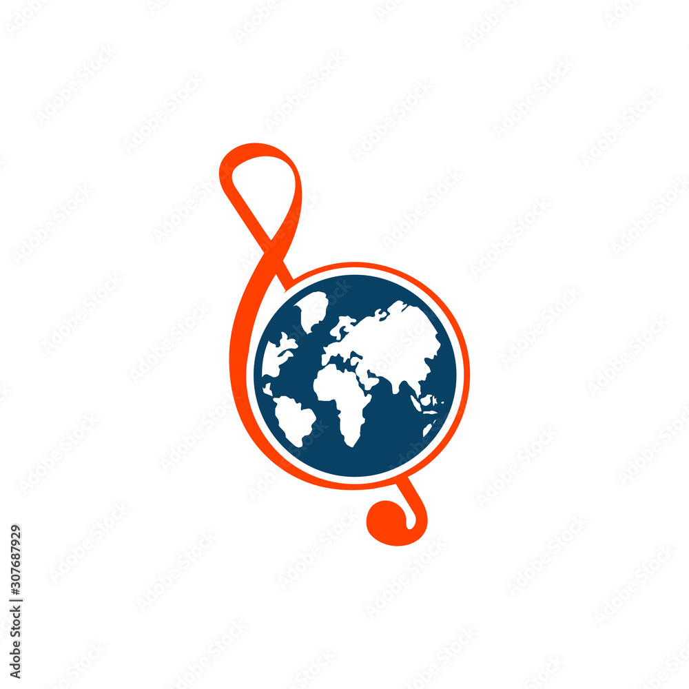 Music note sign with map of the world Stock Vector | Adobe Stock