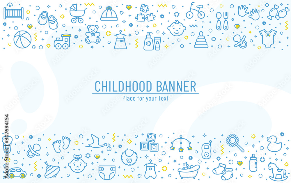 Baby banner with line icons. Vector background. Stock Vector | Adobe Stock