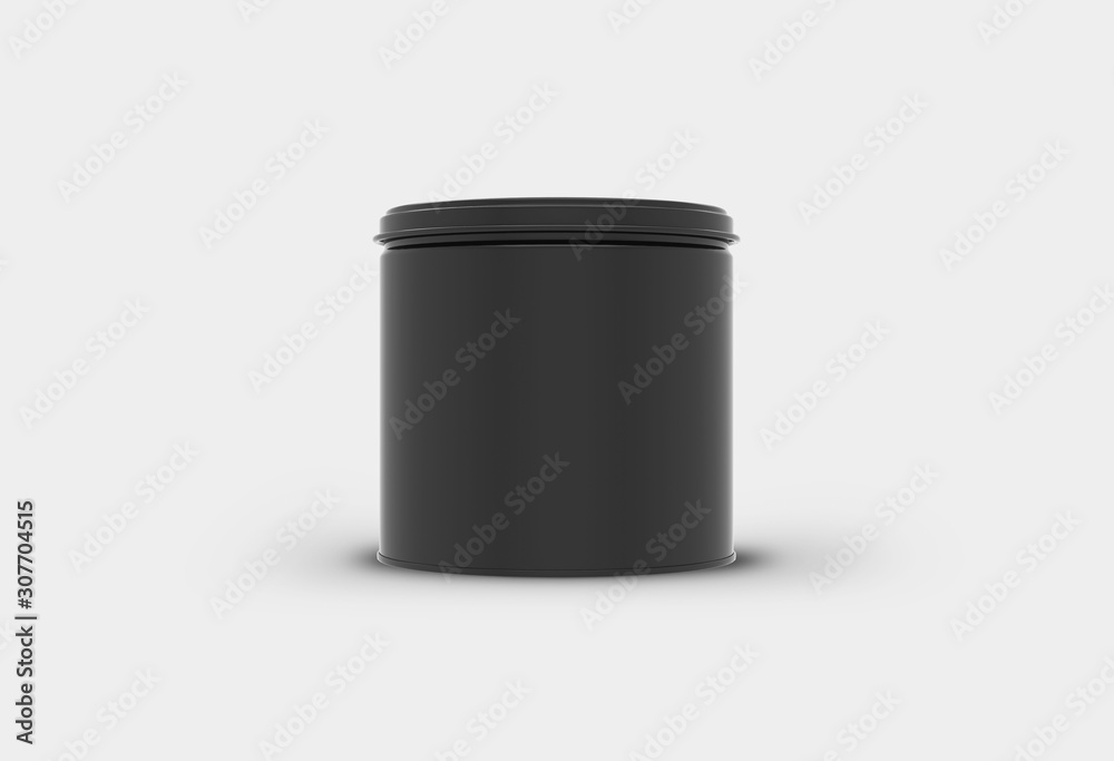 Round black Tin Can with lid. Container for dry products - tea, coffee ...