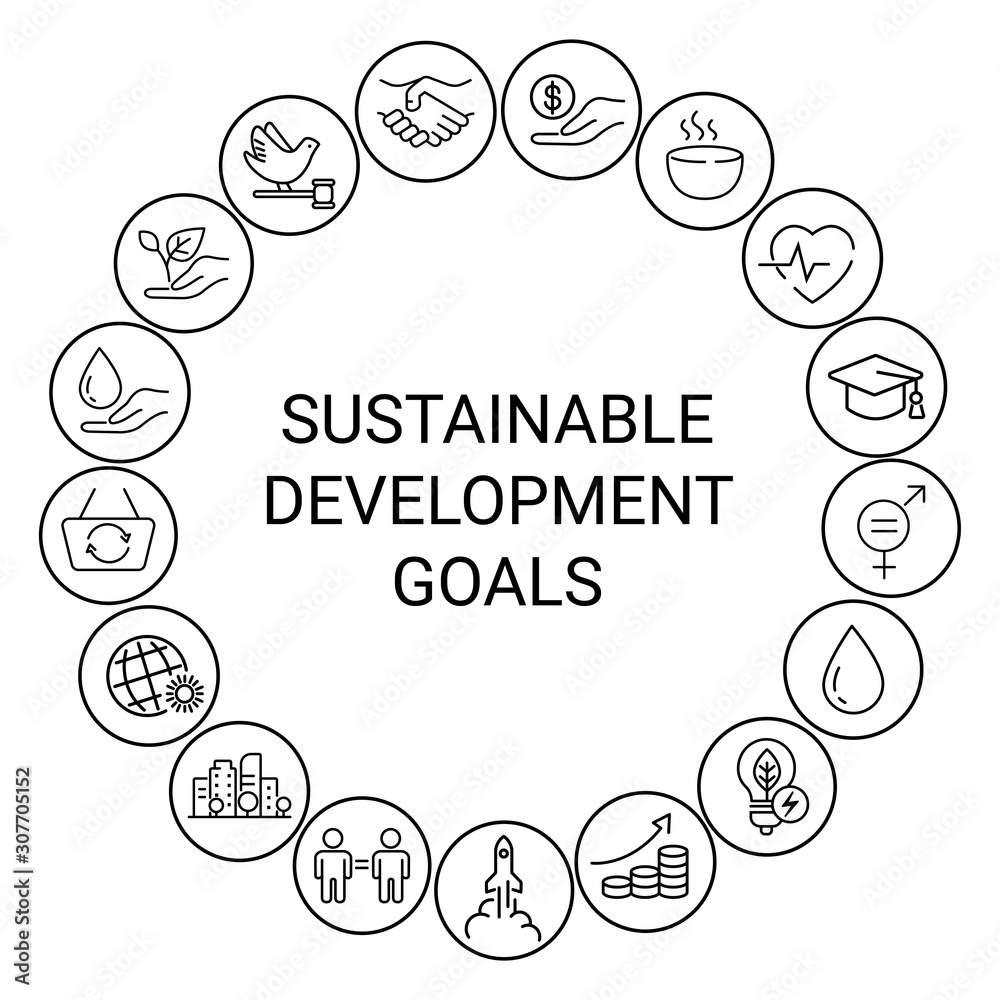 Sustainable Development Goals. Linear style icons Stock Vector | Adobe ...
