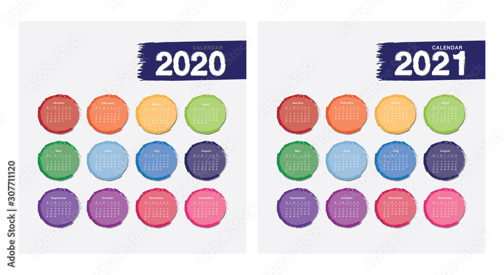 Colorful Year 2020 and Year 2021 calendar horizontal vector design ...