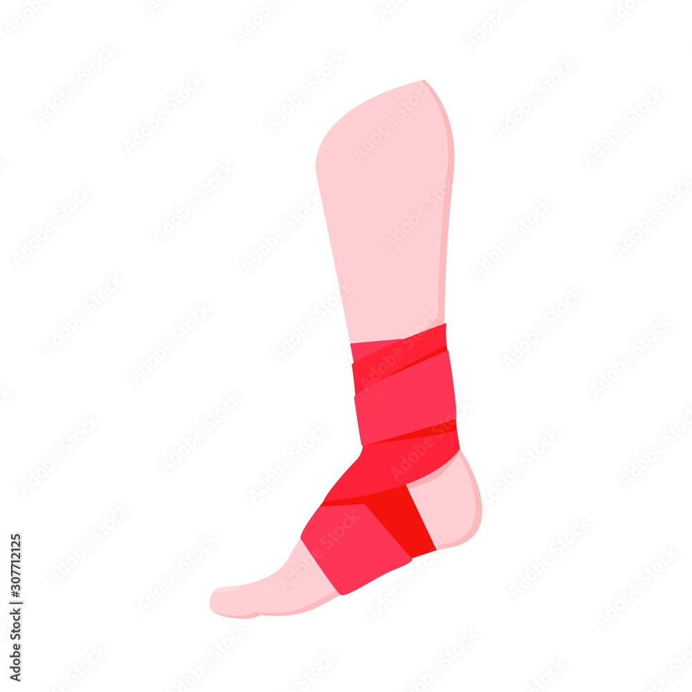 Vector flat cartoon leg, foot with bandage, vector illustration ...
