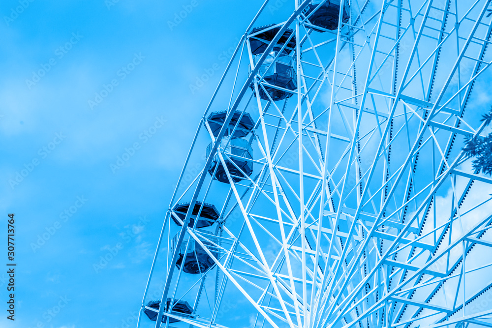 Color of 2020 year, classic blue. Booths on the merry-go-round in ...