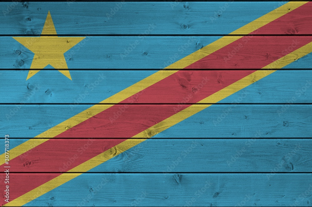 Democratic Republic of the Congo flag depicted in bright paint colors ...