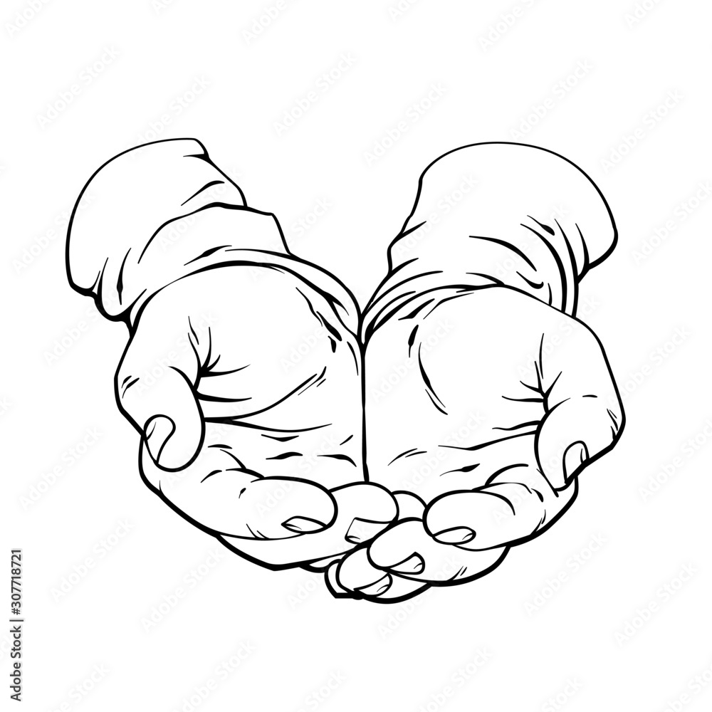 Realistic hand drawn sketch of hands, vector illustration isolated on ...
