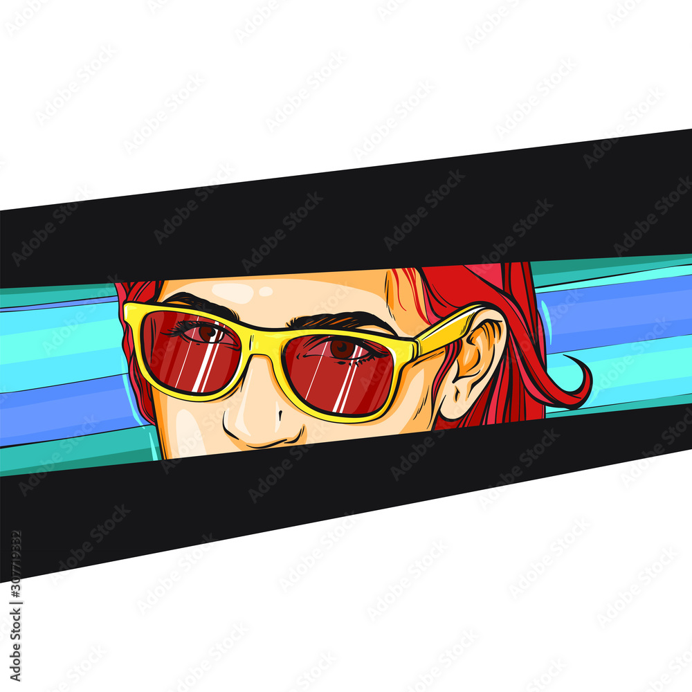 Vector illustration of a girl with glasses in comic style, yellow ...