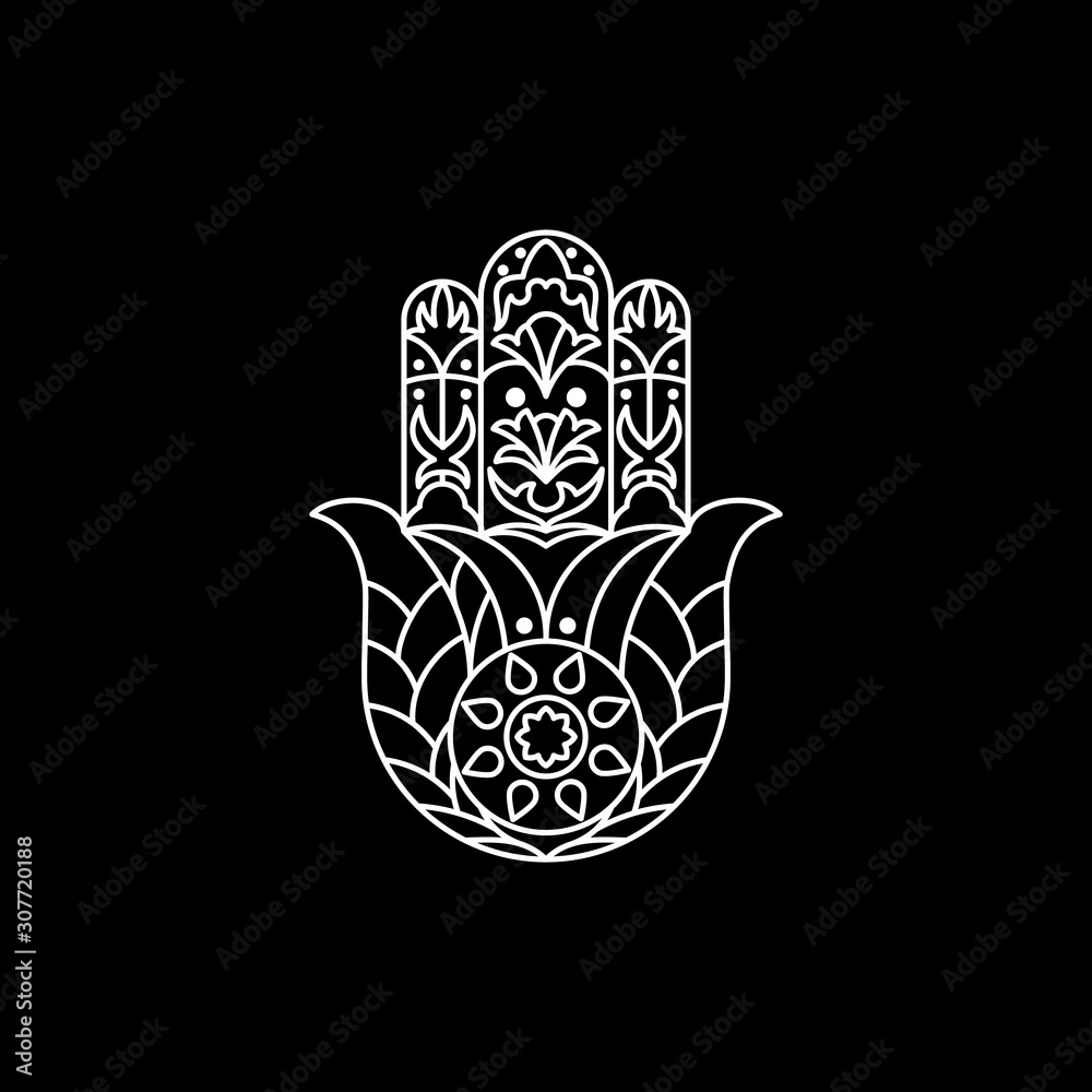 hamsa hand logo vector tatto linear style. vector isolated premium ...