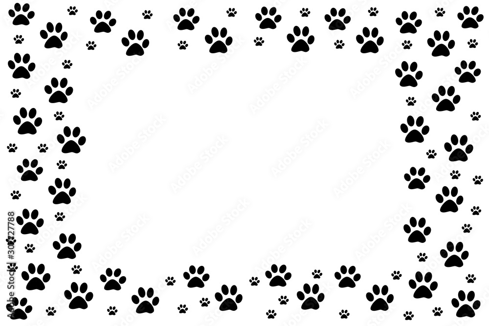 Frame paw prints of animals. Cat steps are drawn to decorate the ...