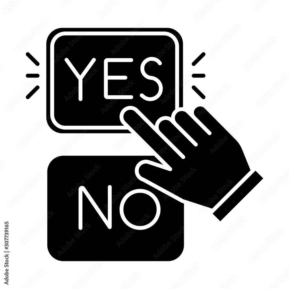 Choose option glyph icon. Yes and no buttons. Hand clicking option ...