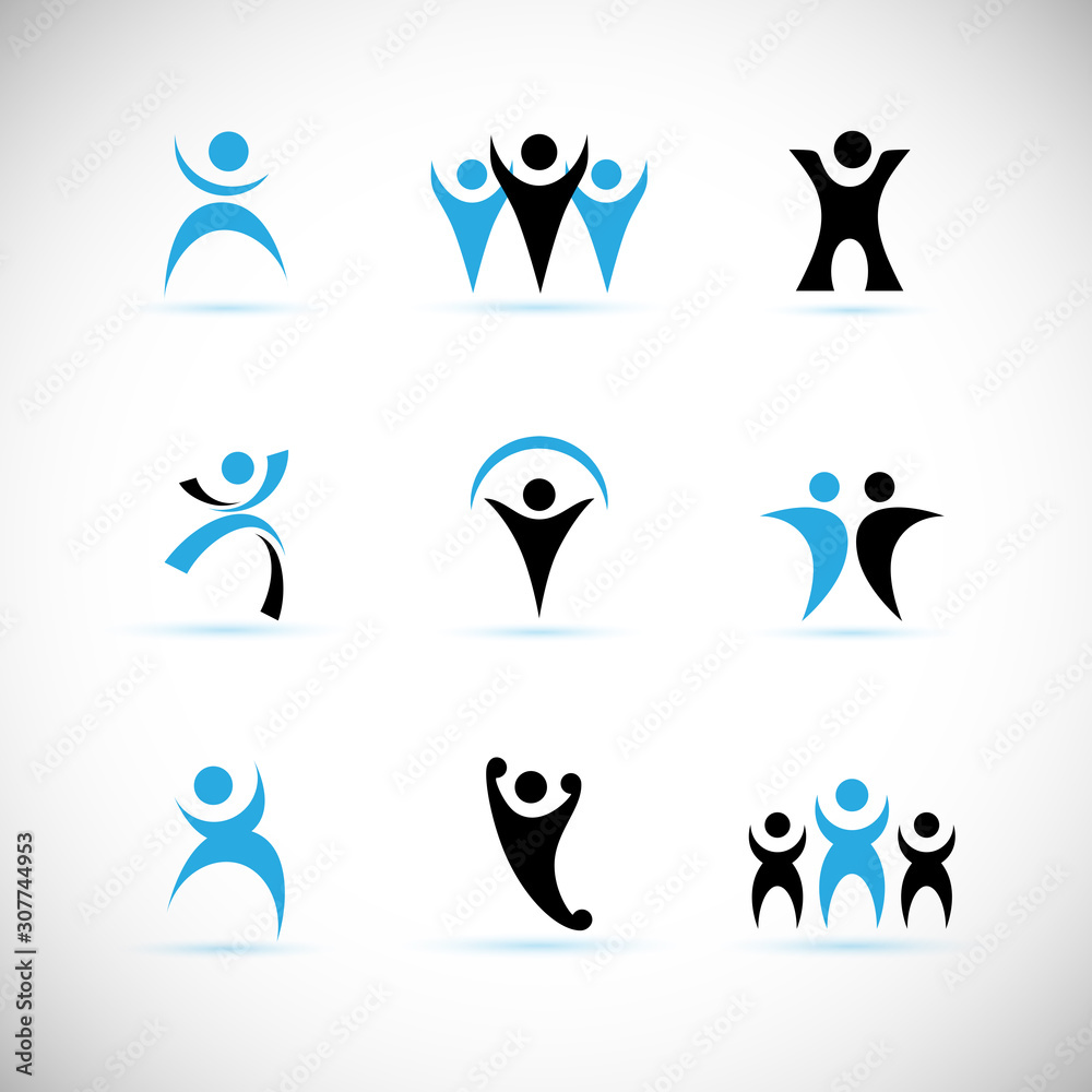 Abstract People Logo Set. Human Figure Isolated On Gray Background ...