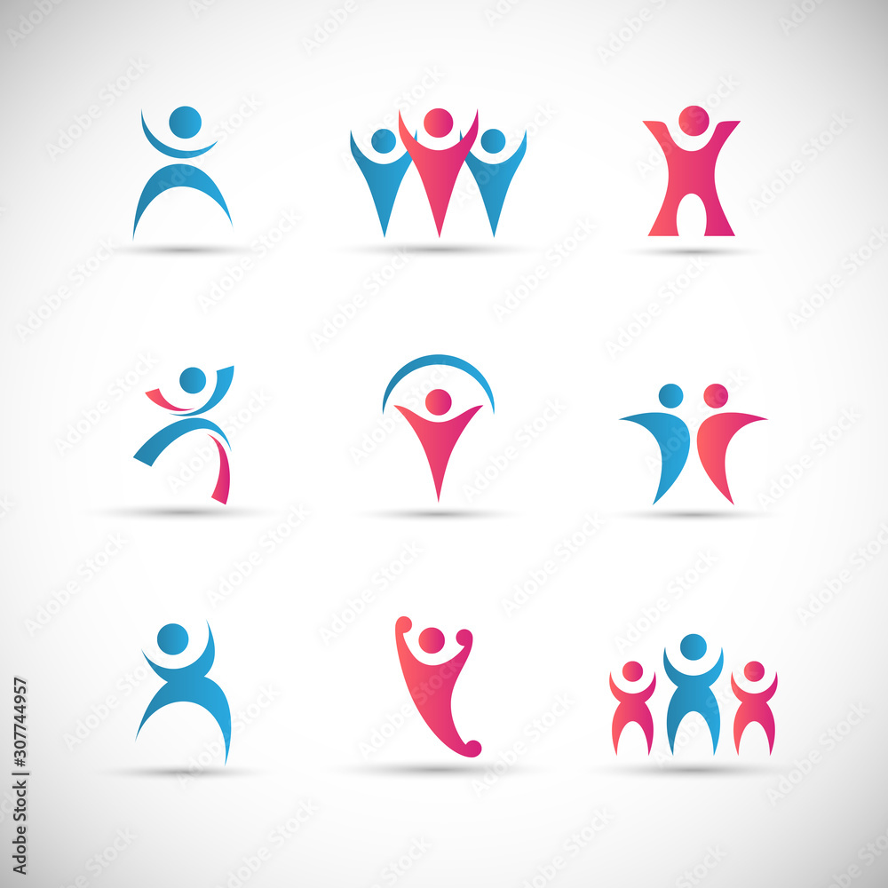 Abstract People Logo Set. Human Figure Isolated On Gray Background ...